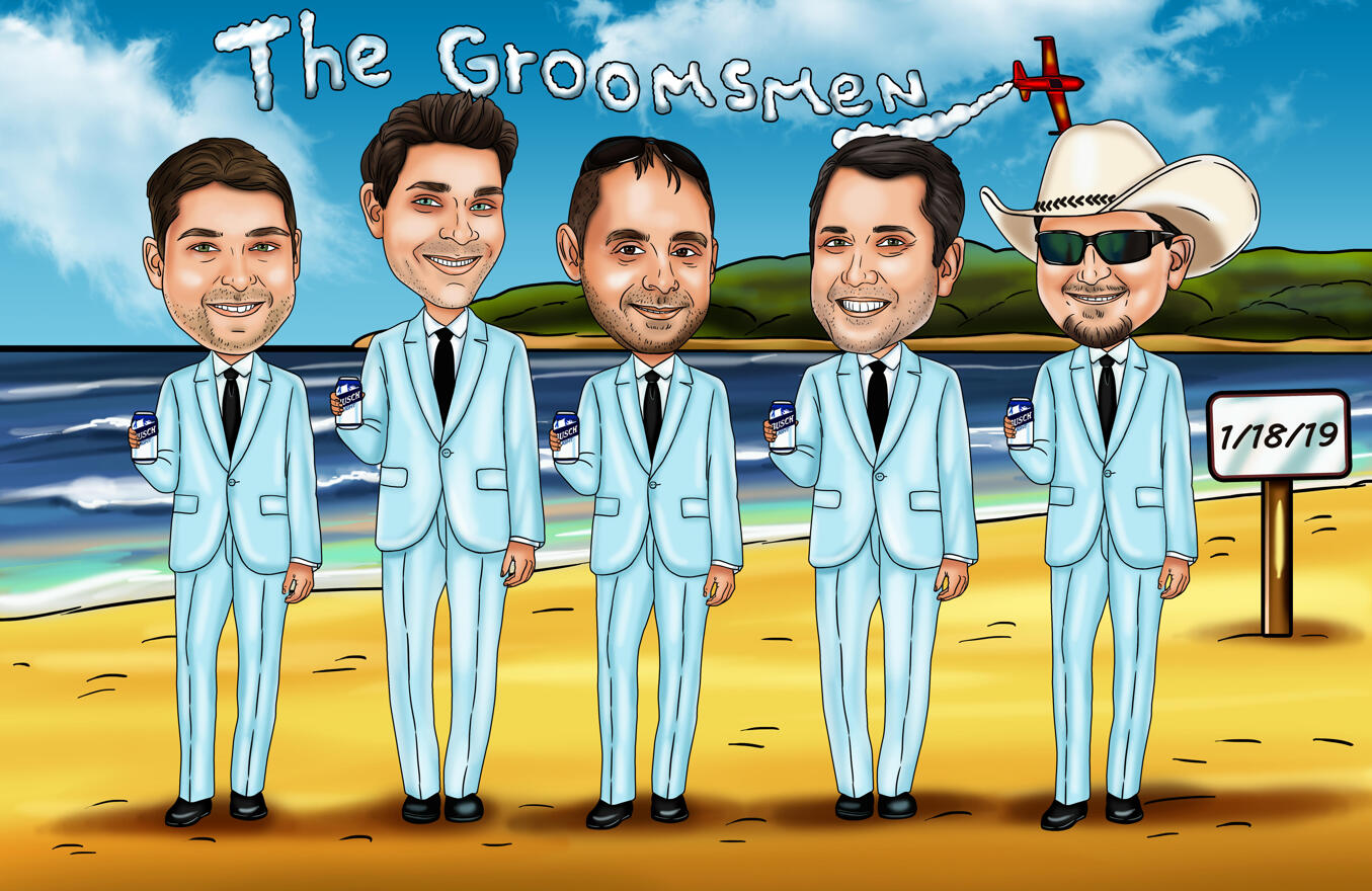 Bar Groomsmen Cartoon Drawing