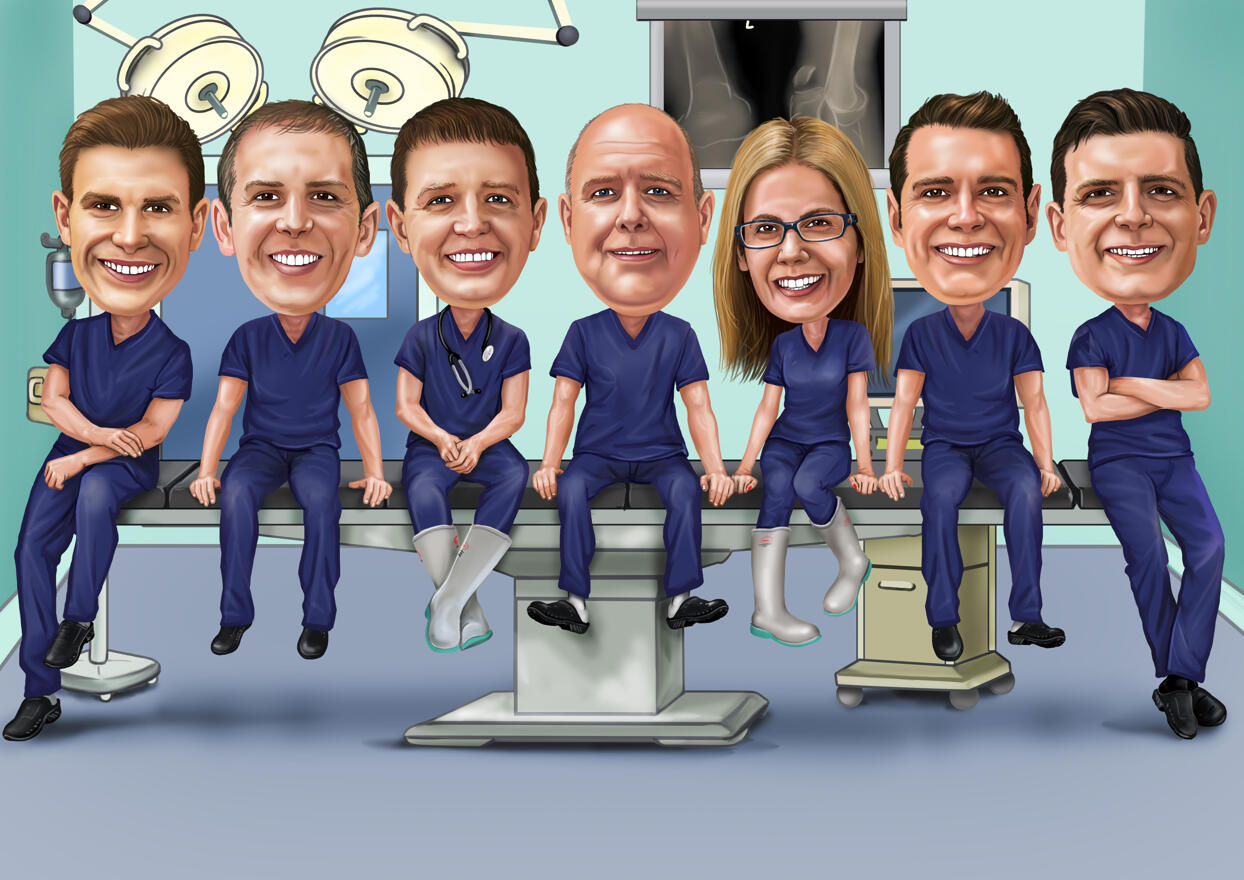 Caricatură de desene animate a grupului de medici