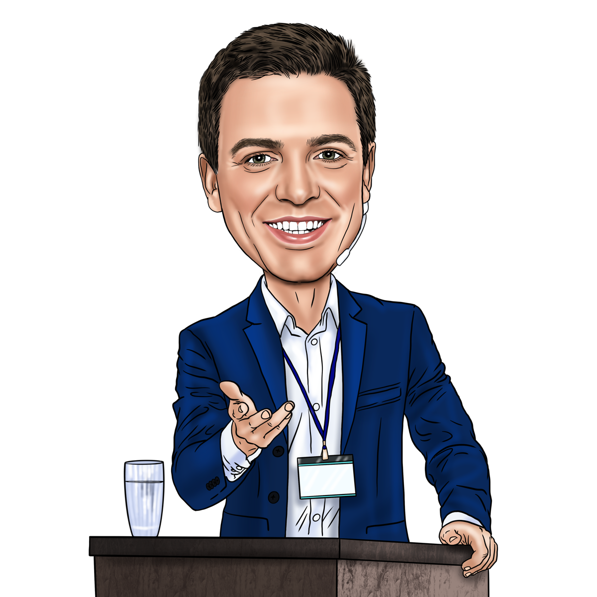Conference Speaker Cartoon Portrait: Personalized Professional Drawing🧑‍💼📛🎤