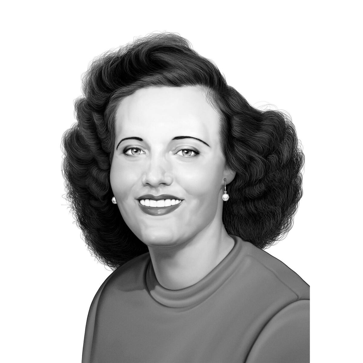 Vrouwelijke retro portrettekening in zwart-witstijl van Photo