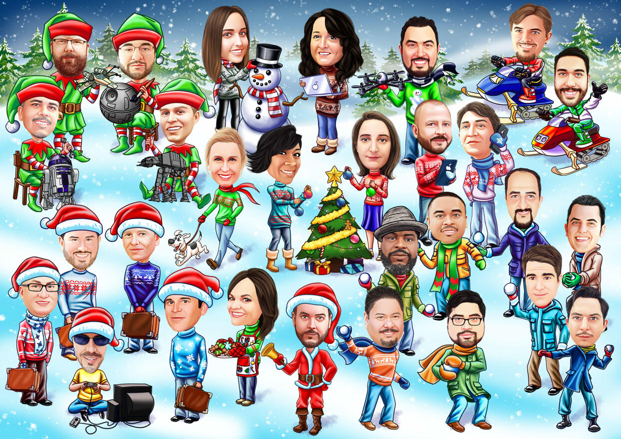 Custom Company Christmas Caricature Card from Photos