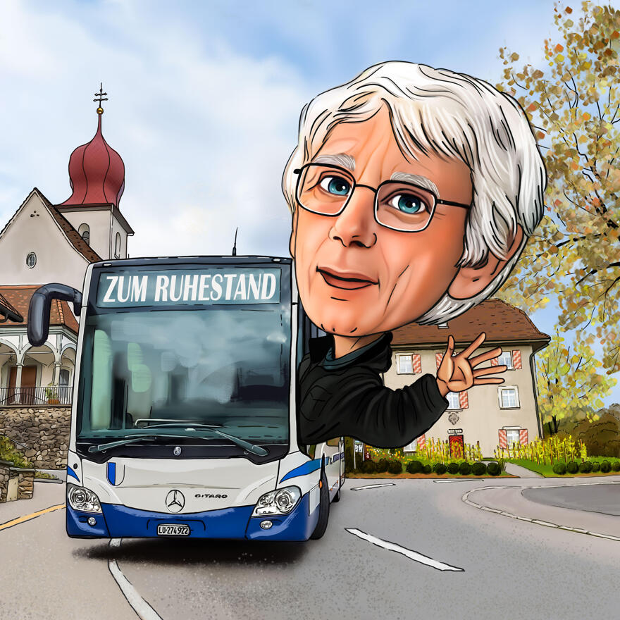 Cartoon Caricature for Bus Driver Gift with Custom Background
