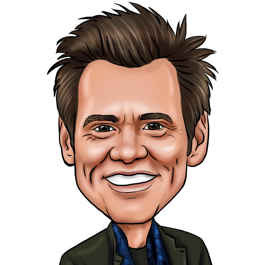 Karikatura celebrit nakreslená digitálně barevným stylem s bílým pozadím