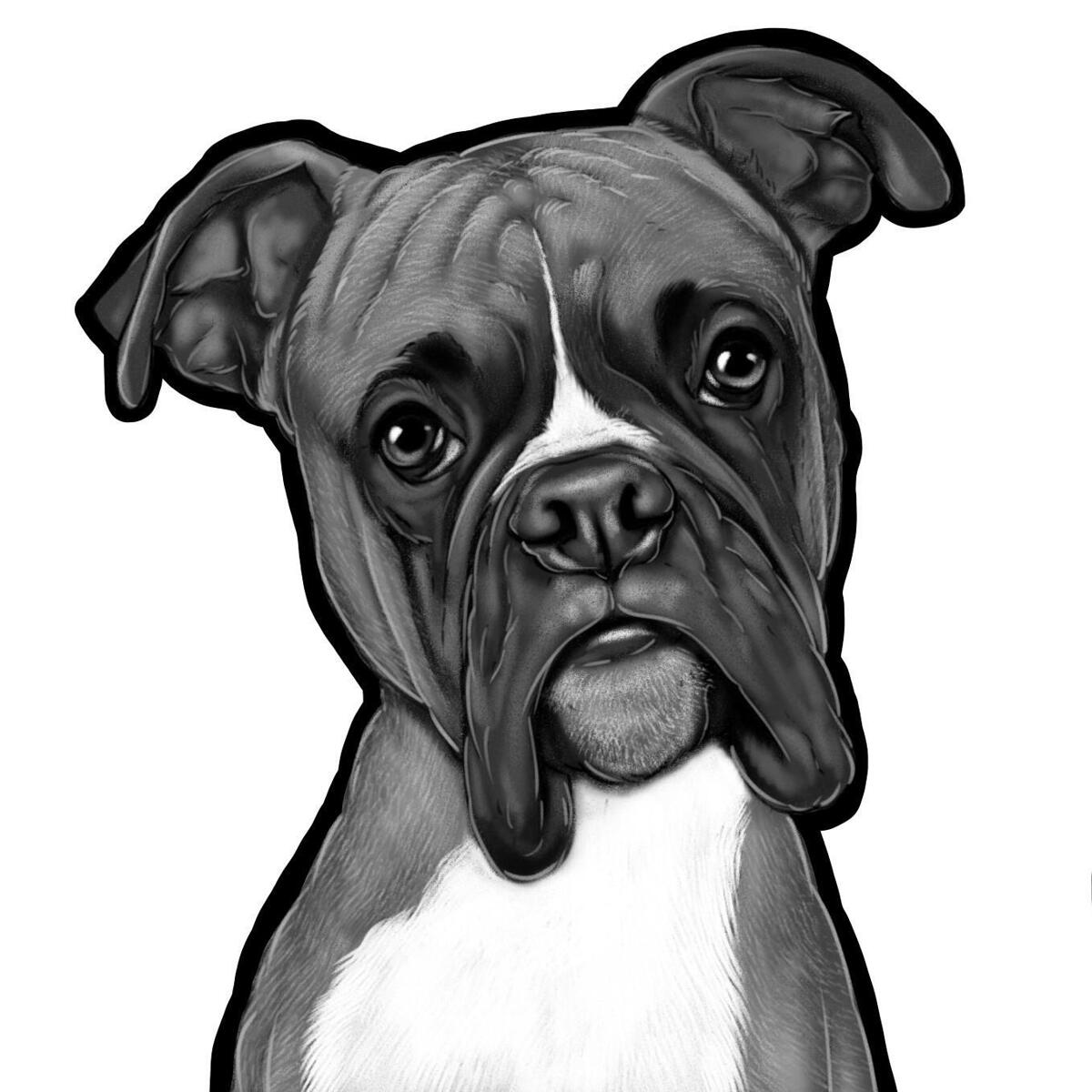 Retrato de dibujos animados de raza de perro boxer en estilo blanco y