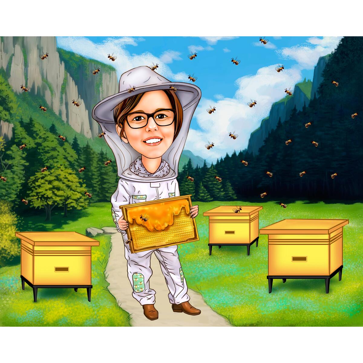 Unique Custom Beekeeper Caricature Gift - Perfect for Bee Enthusiasts