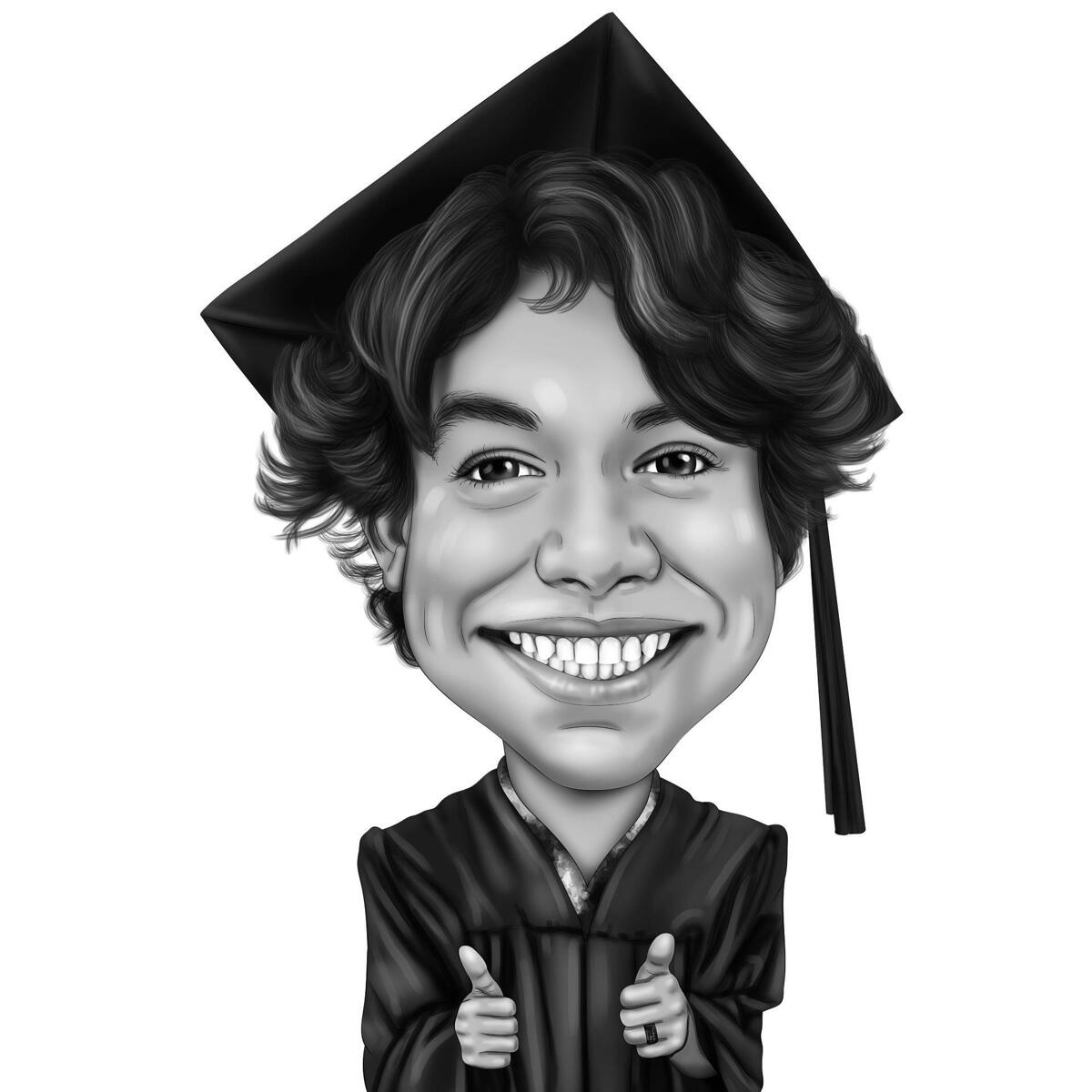 Graduate Caricature in Black and White Style – Custom Cartoon Portrait ...