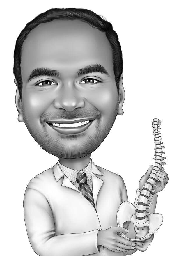 Black and White Doctor Osteopathy Therapist Caricature from Photos
