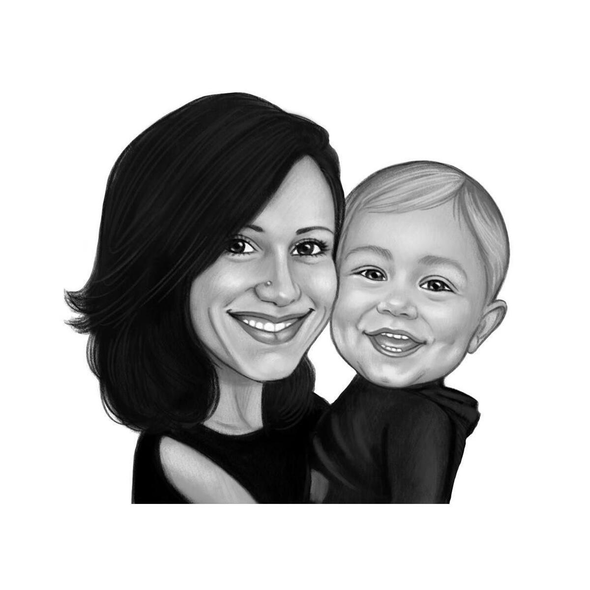 Portret de desene animate mamă și fiu | Caricatură de desene animate ...