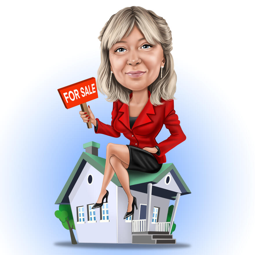 Realtor Cartoon Caricature: bestel online handgetekende vastgoedkunst🏠💰💵