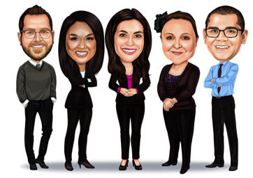 Group Insurance Agents Cartoon Caricature Drawing with Background