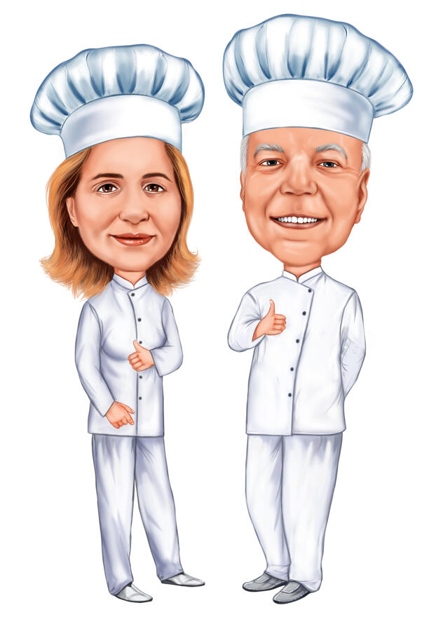 Couple Chefs Cartoon Drawing