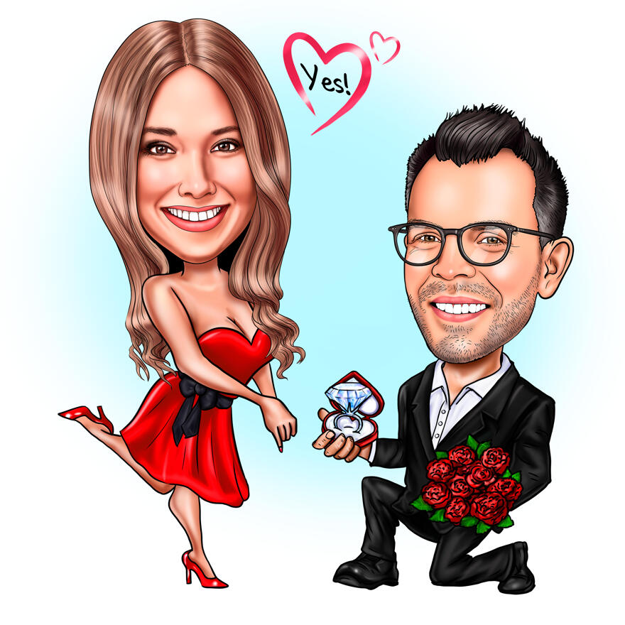 Karikatura páru pro svatební návrhy | Unikátní valentýnský dárek z ...
