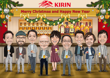 Bar Group Caricature Drawing in Colored Style with Custom Background f