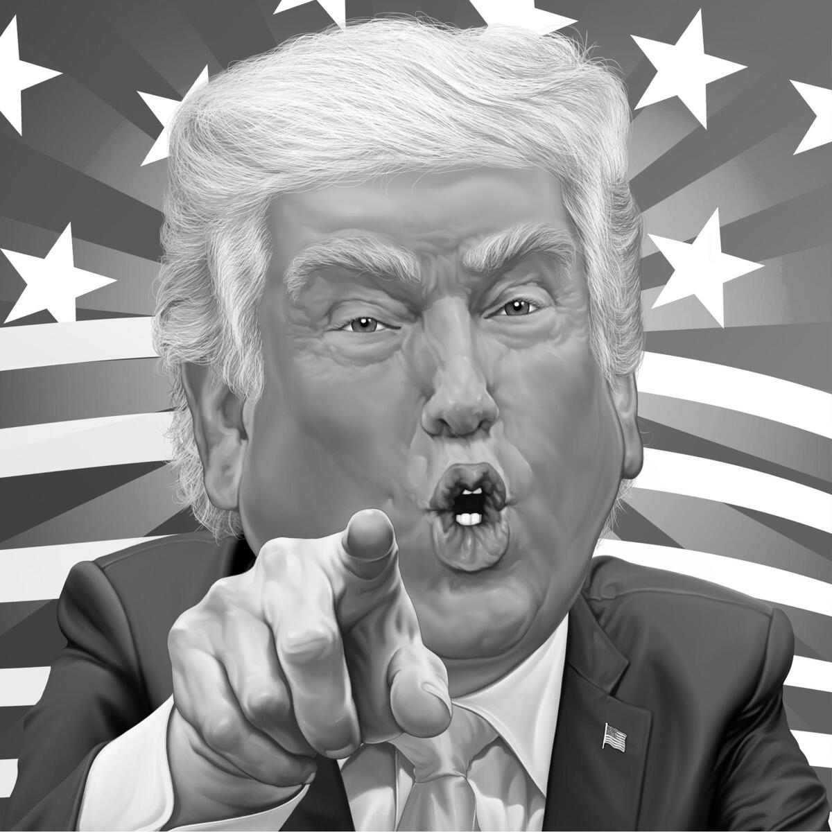 Caricatura de Trump em preto e branco