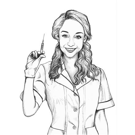 Full Body Caricature of Multitasking Nurse