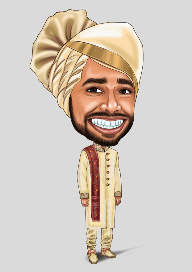 Mand tegneserie karikatur portræt tegning i farve fuld krop indisk tema ...
