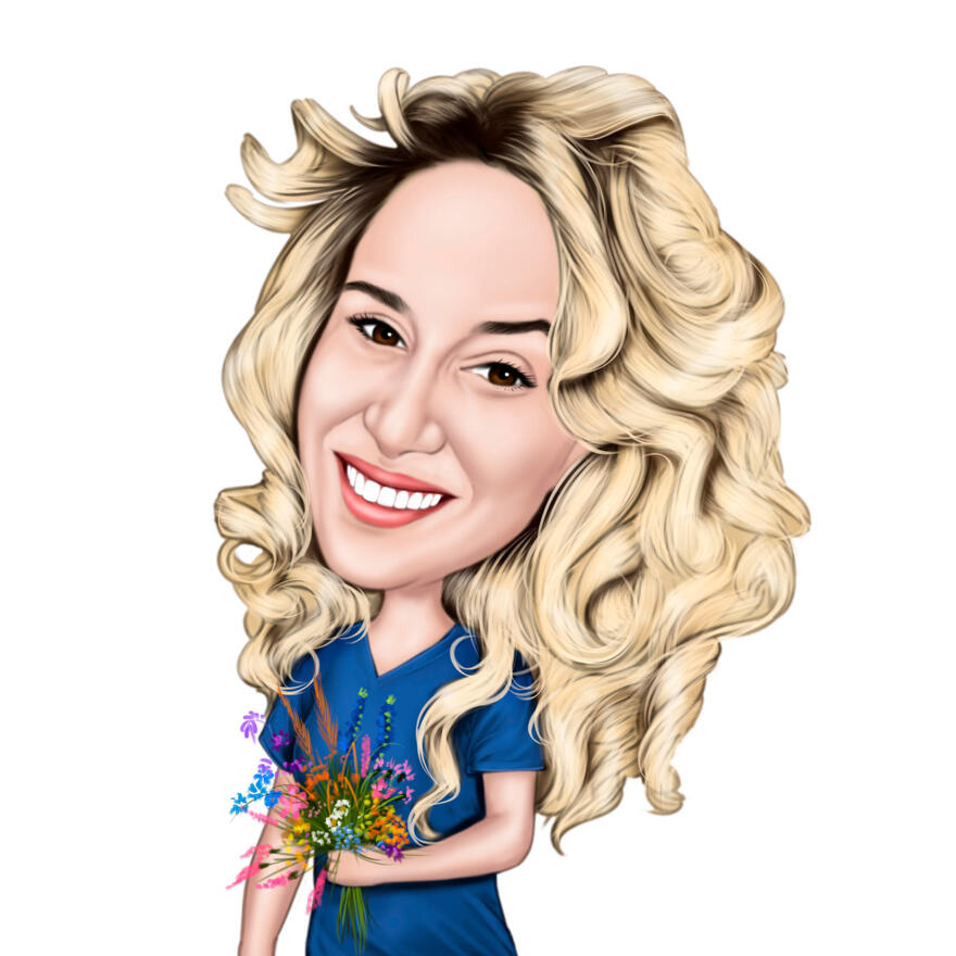 Vrouw met wilde bloemen Cartoon portret