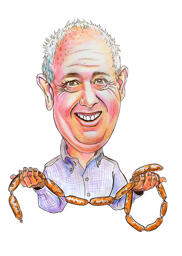 Cartoon slager karikatuur met vlees