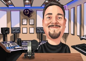 Caricature of Radio DJ with Studio Background