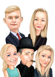 Colored Family Caricature Drawing in Pencils Style