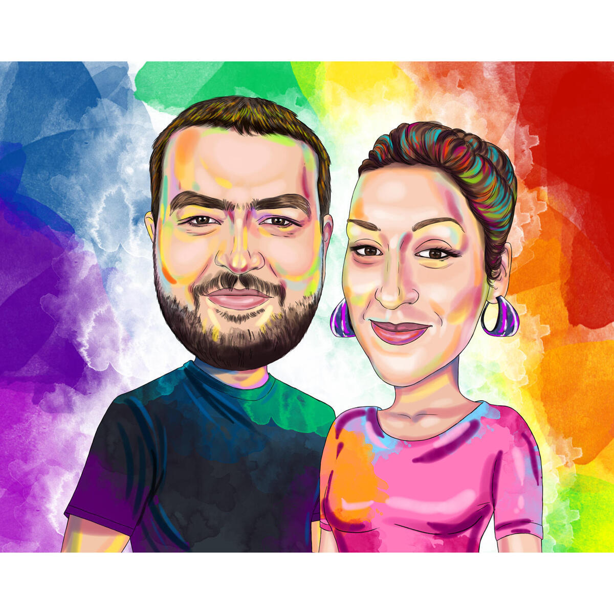 Aquarelle Koppel Tekening | Perfect Romantisch Cadeau