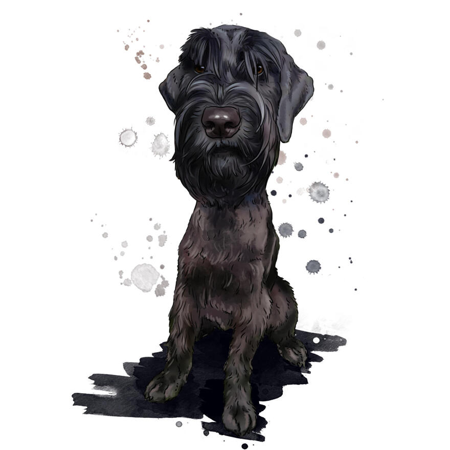 Aangepaste natuurlijke aquarel Cartoon portret van reuzenschnauzer