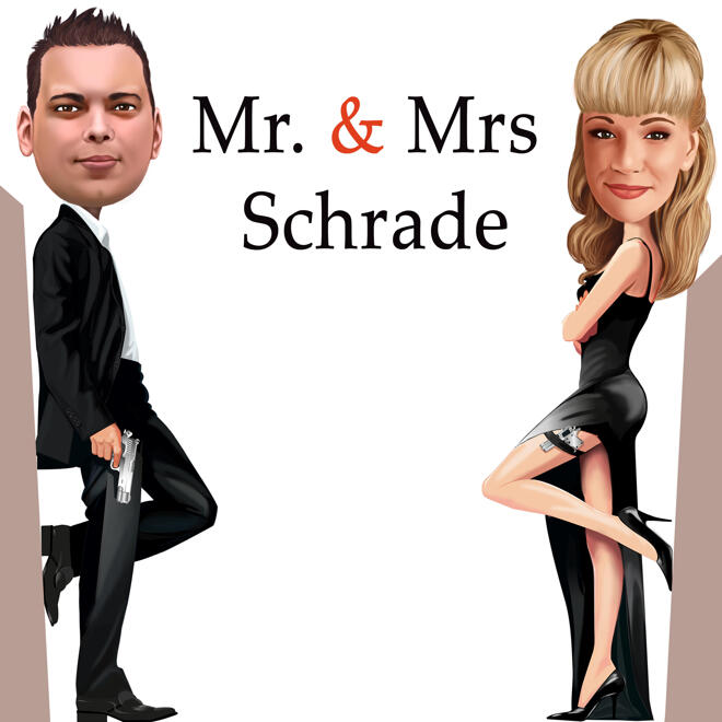 Paar Karikaturen von Fotos handgezeichnet