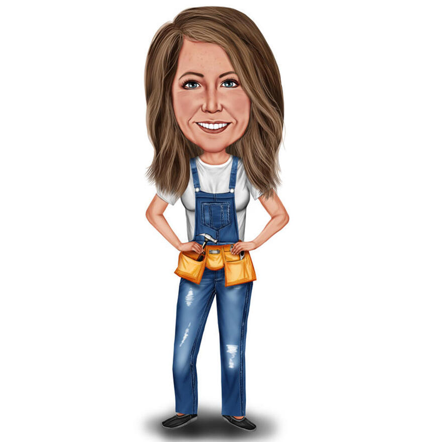 Female Worker Caricature with Tools