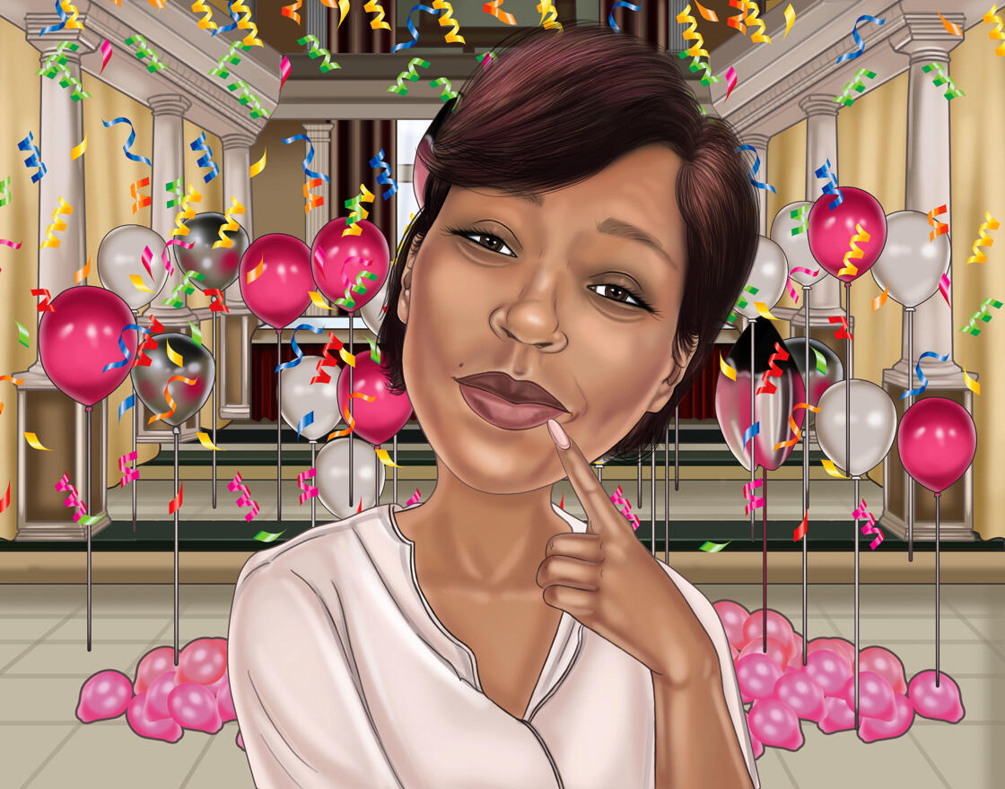 Customized 18th Birthday Years Caricature Drawing with Custom Background