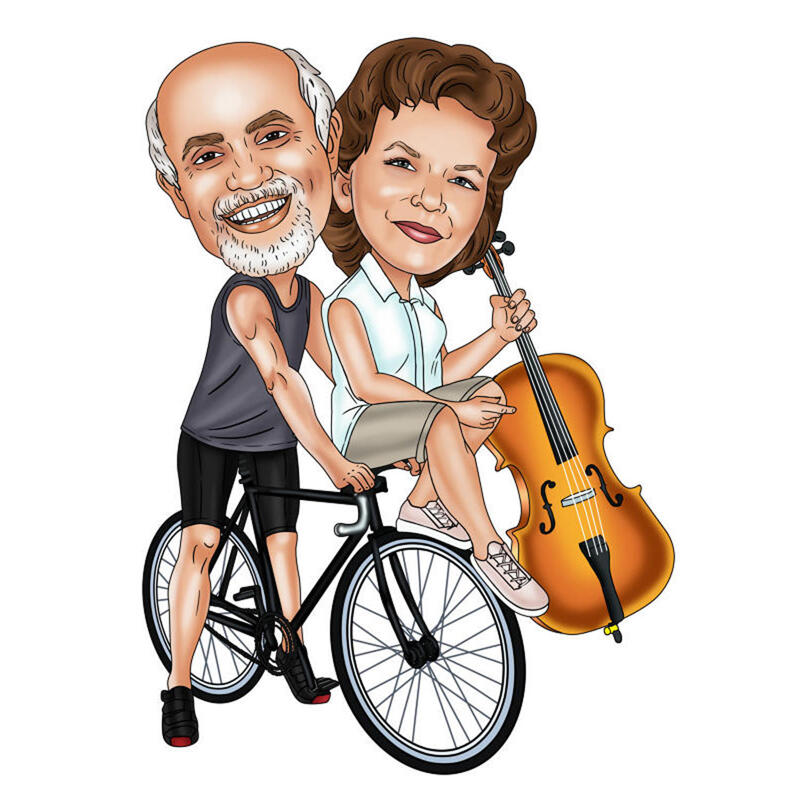 Couple on Bike Caricature Portrait for Gift