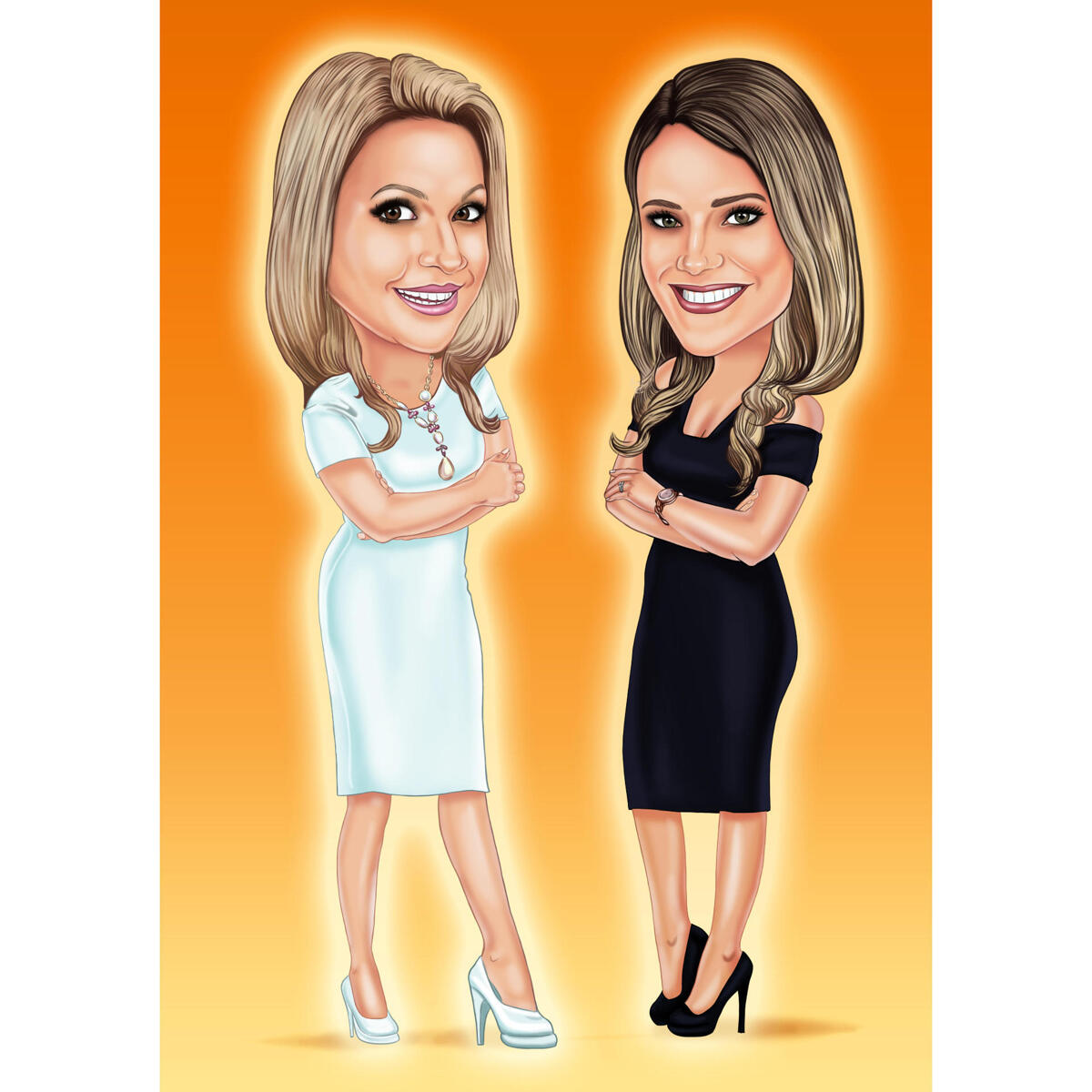 Dress Code Caricature for Girls Hand Drawn from Photos with One Color