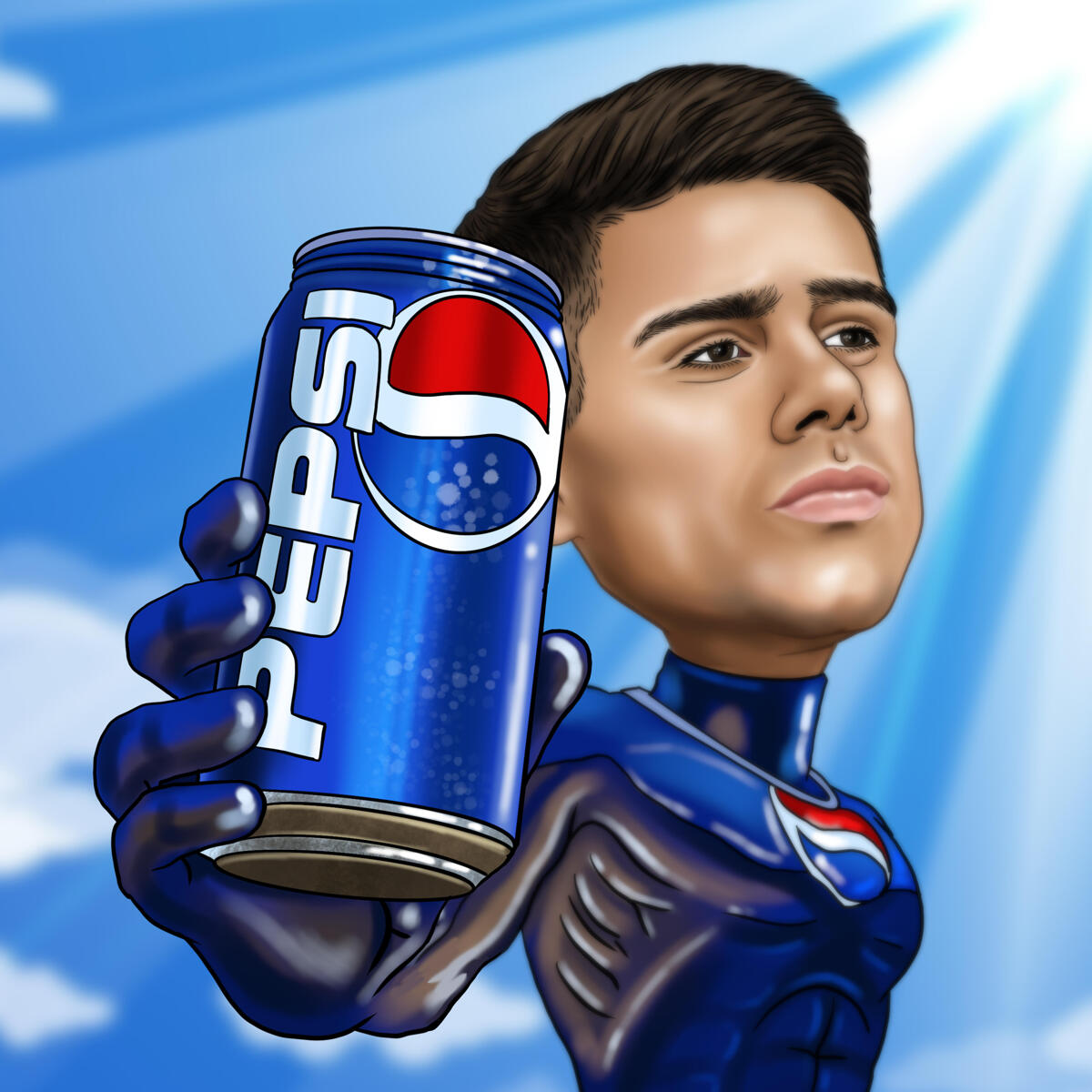 Superhero Caricature: Pepsiman and the Pepsi Can👨🎨🥤. Order today!