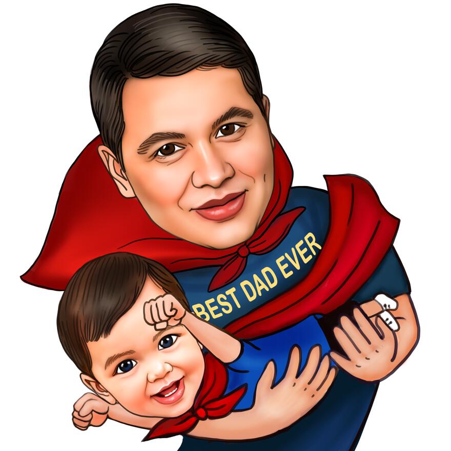 Dad and Son Superhero Caricature Gift: A Tribute to Heroic Bonds🦸🧒🎨 ...