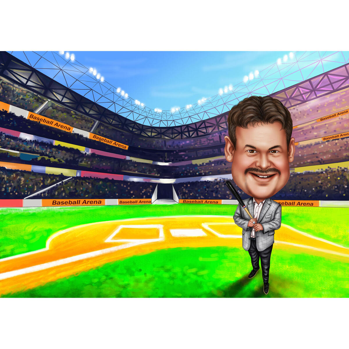 Fan on Baseball Stadium Caricature – Custom Cartoon Portrait