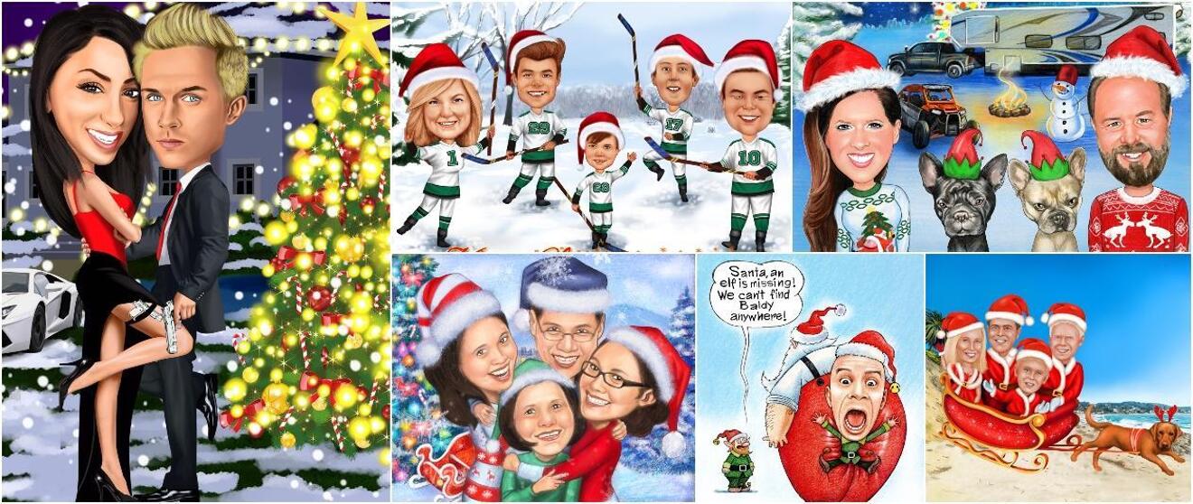 Christmas Caricatures Hand-Drawn from Photos