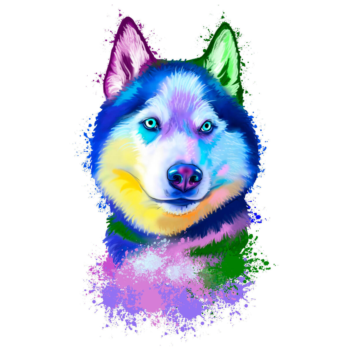 Watercolor Husky Portrait from Your Photo