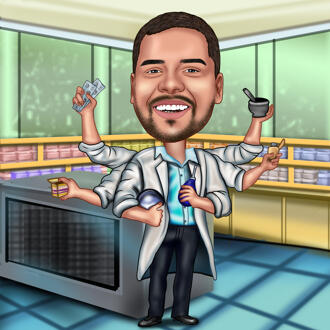 Multitasking Doctor Cartoon Drawing