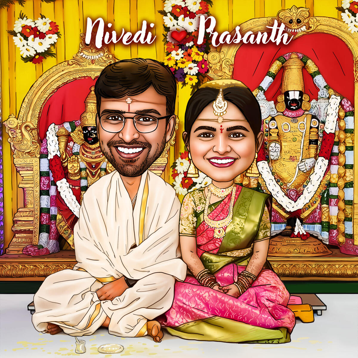 Caricatura Save the Date: dibujo personalizado de pareja encargar online 💑