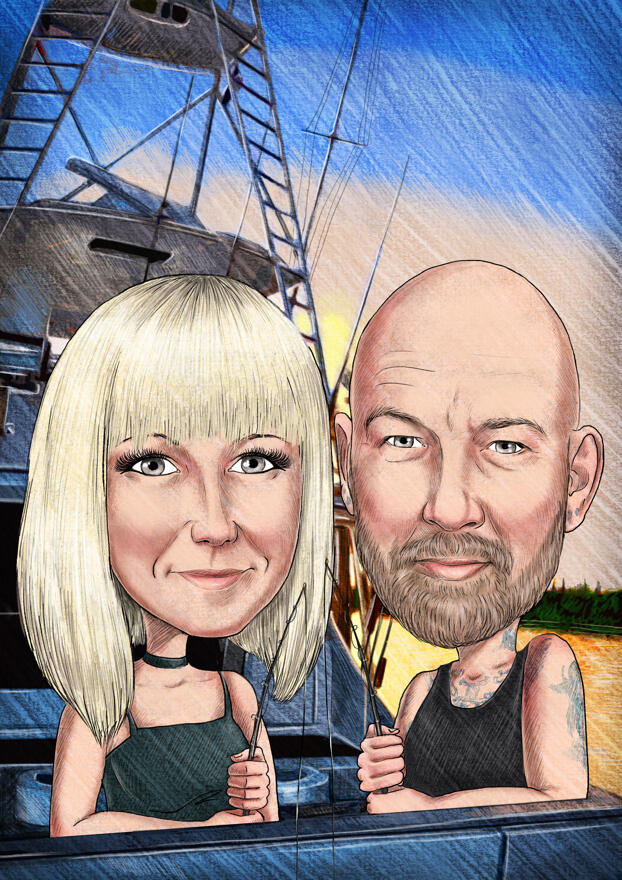 Couple Chefs Cartoon Drawing