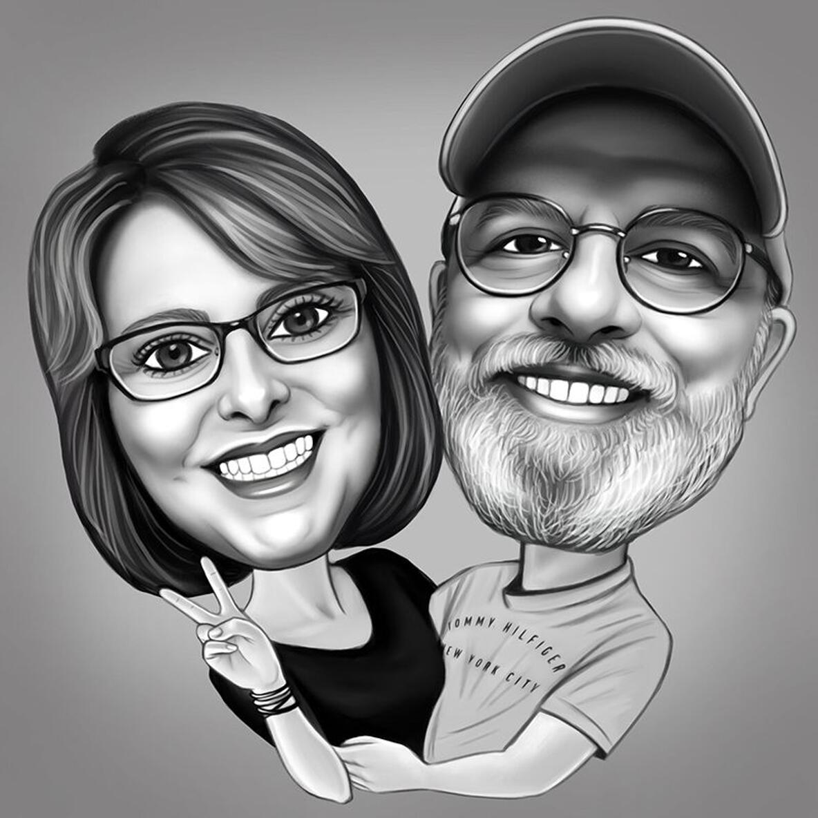 Custom black and white caricature: hand-drawn by pro Photolamus artists!