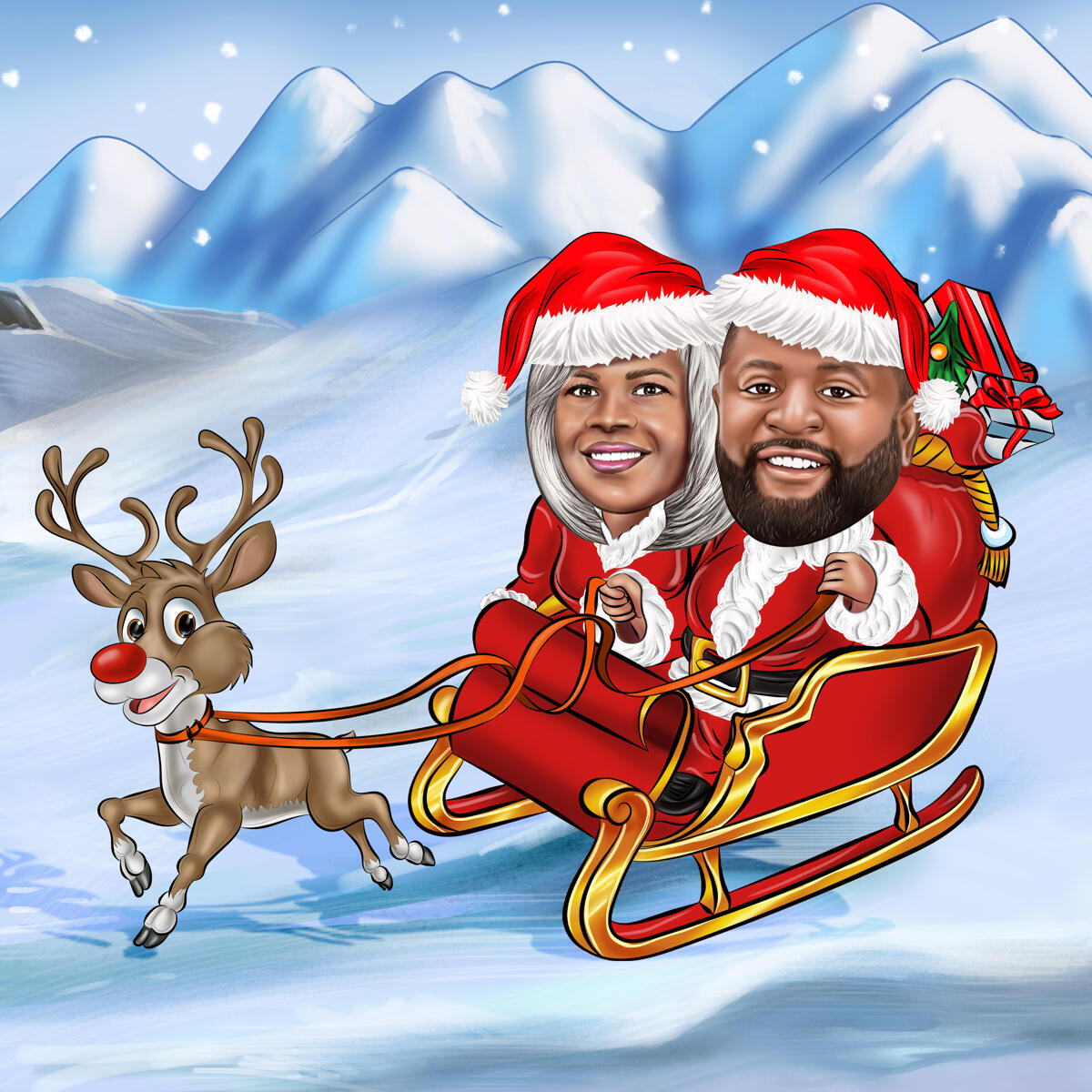 Holiday Joy: Custom Couples Christmas Caricature Cards🦌🛷 ️
