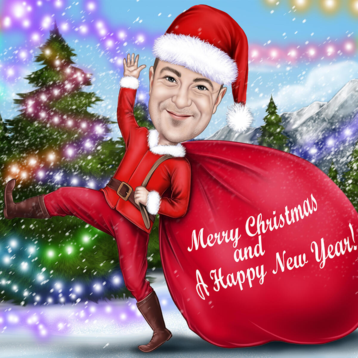 Santa Cartoon with Merry Christmas Wishes 🎅🎄 | Custom Holiday Card