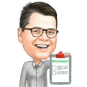 Group Insurance Agents Cartoon Caricature Drawing with Custom Backgrou