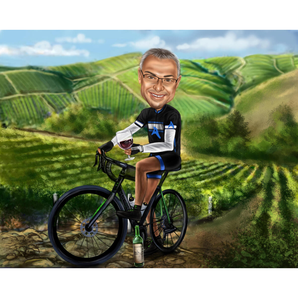 Radfahrerkarikatur im Farbstil für das Radfahren