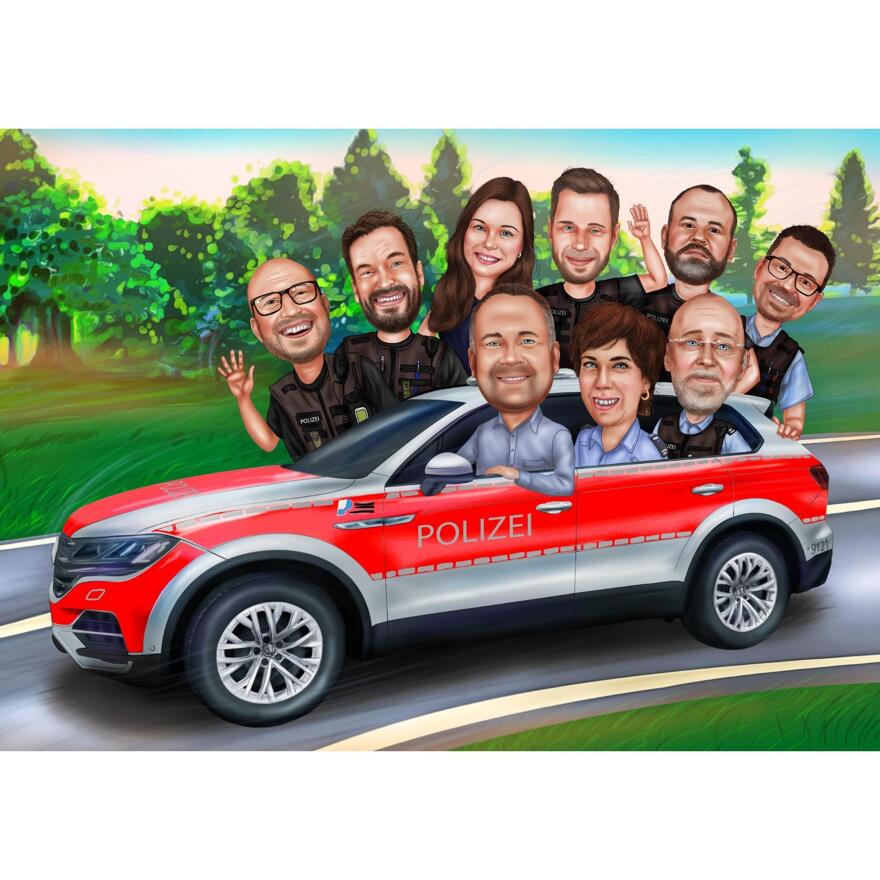 Group Caricature Driving Car