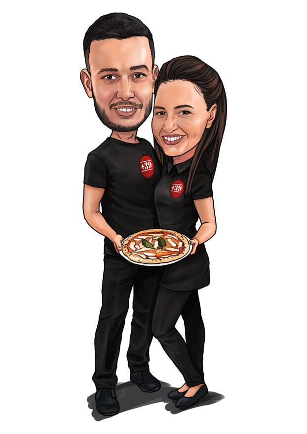 Couple Chefs Cartoon Drawing