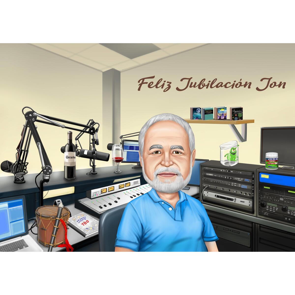Caricature of Radio DJ with Studio Background