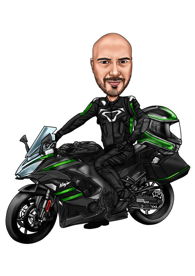 Custom Motorcyclist Cartoon Drawing