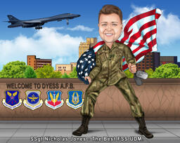 Military Couple Cartoon in Black and White