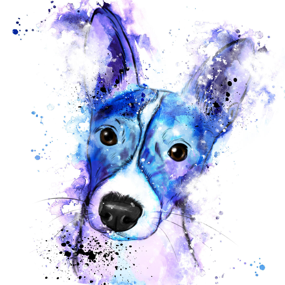 Cartoon Portrait of Dog in Bluish Watercolor Style from Your Photos